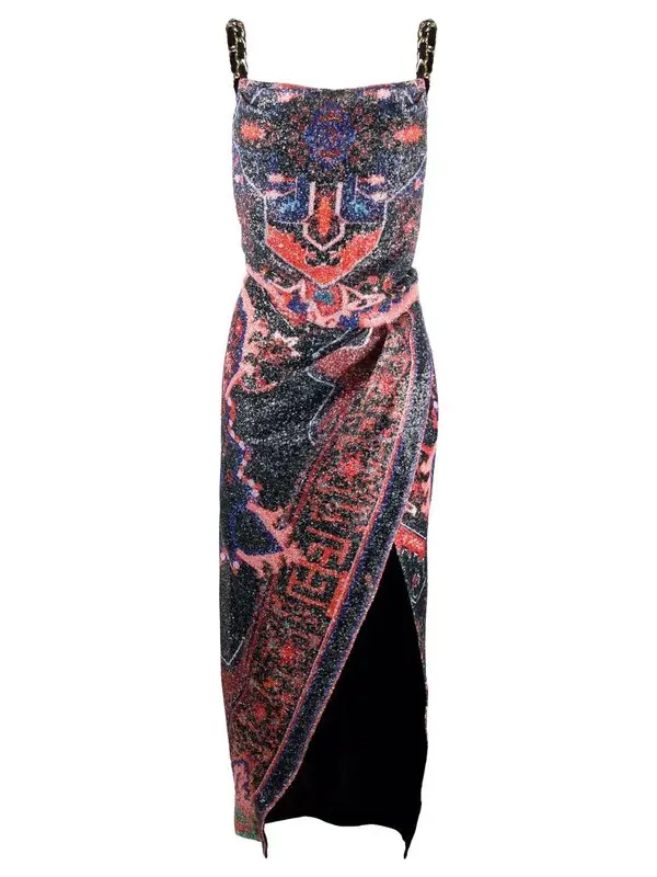 Balmain Printed Sequin-embellished Dress - Blue