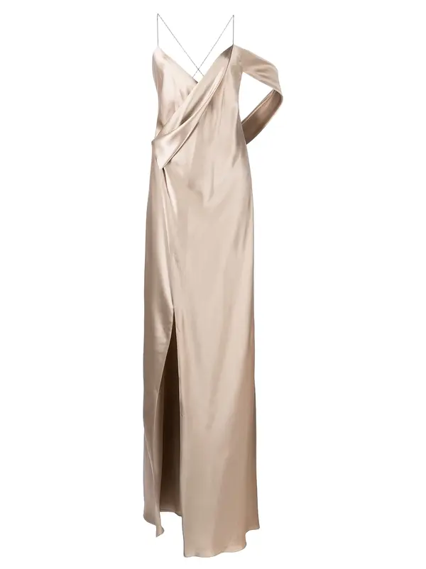 Michelle Mason Silk Cowl Back Gown - Neutrals