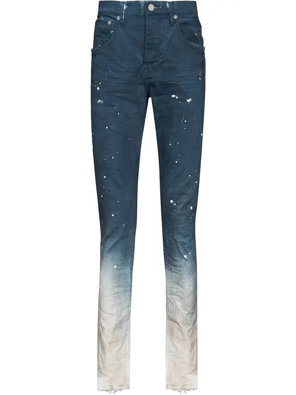 PURPLE BRAND Paint-splatter Straight-leg Jeans - Blue
