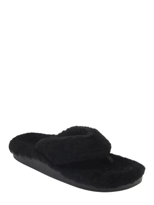 Olukai Kipea Heu Genuine Shearling Slide Sandal - Black/black