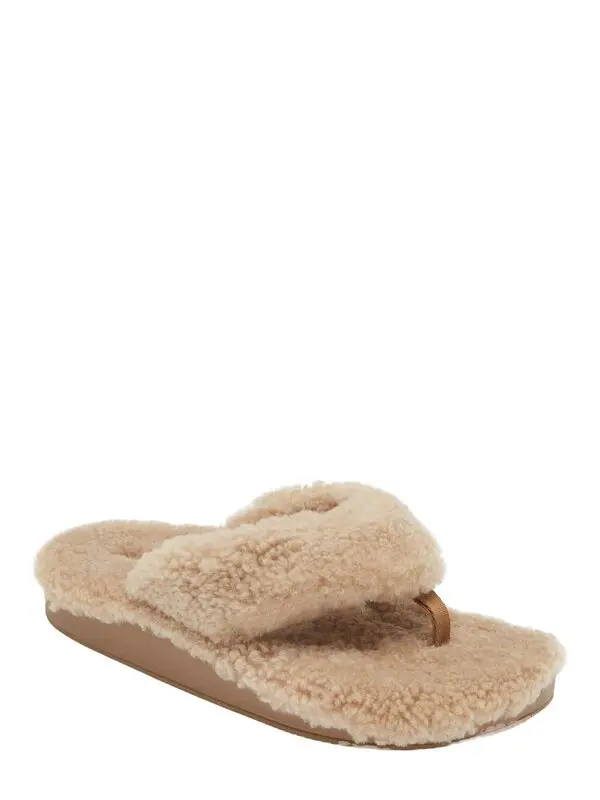 Olukai Kipea Heu Genuine Shearling Slide Sandal - Tan / Brown