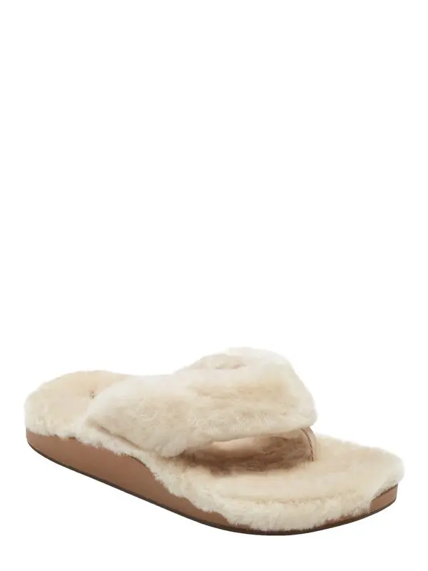 Olukai Kipea Heu Genuine Shearling Slide Sandal - Tapa/ Tapa/ Brown