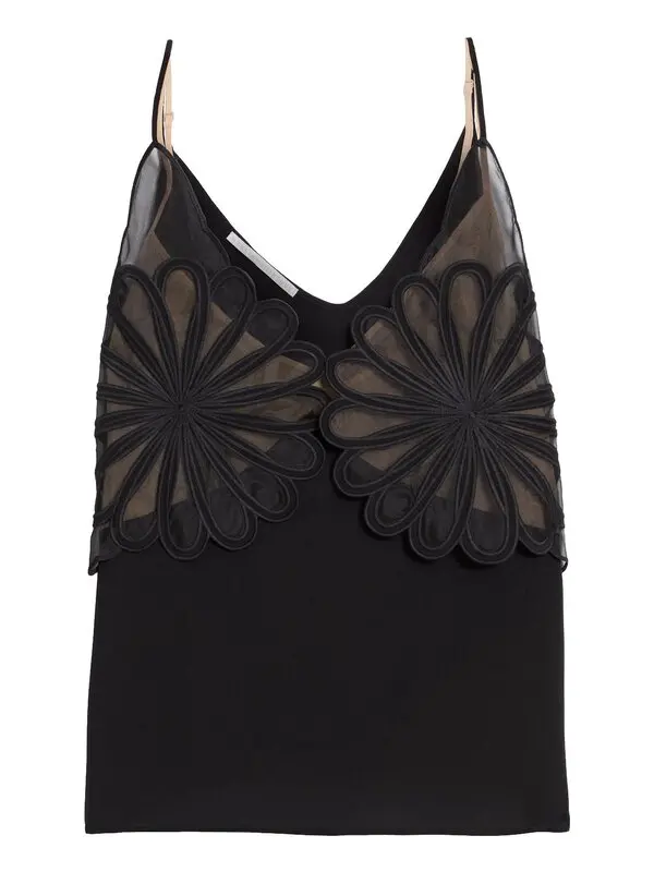 Stella McCartney Appliquéd Organzapaneled Silkcrepe Top - Black