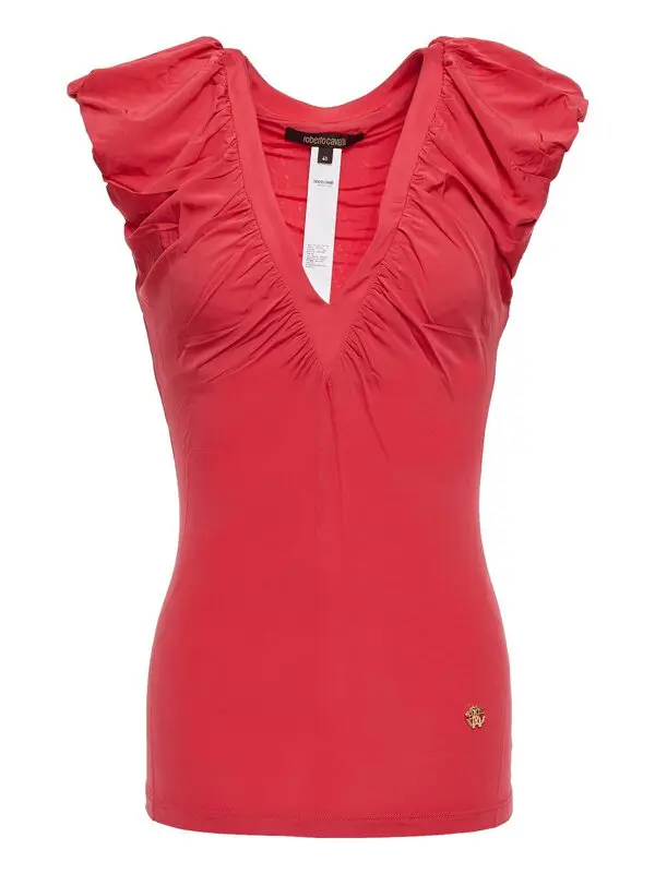 Roberto Cavalli Ruched Stretch-jersey Top - Coral