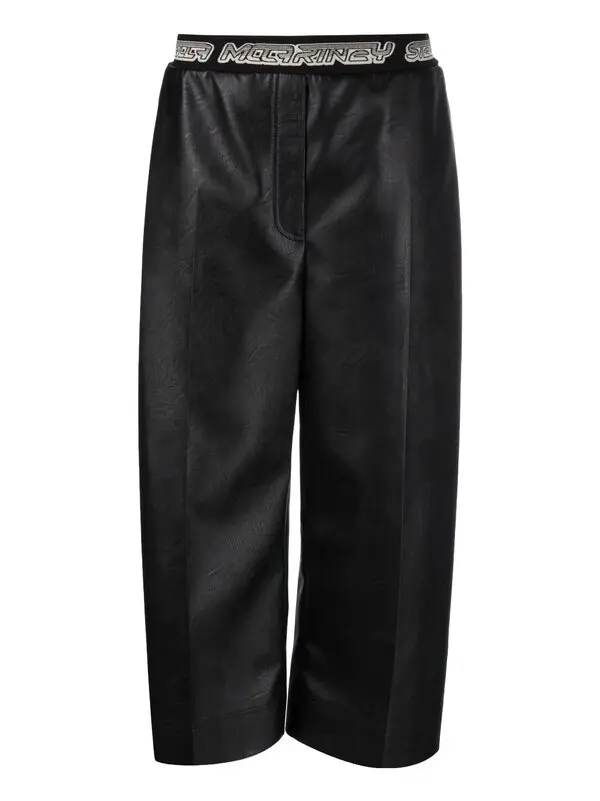 Stella McCartney Logo-waistband Faux-leather Culottes - Black