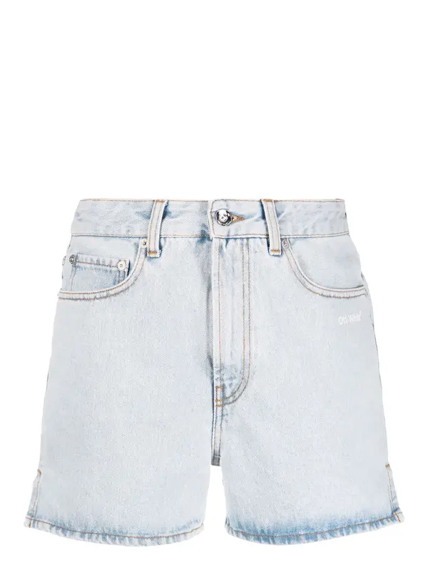 Off-White Diag-stripe Denim Shorts - Blue