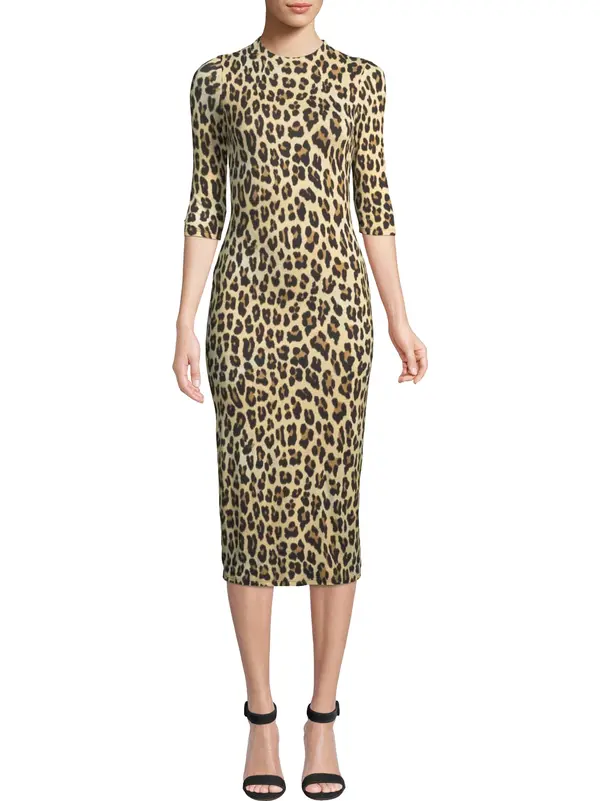 Alice + Olivia Delora Fitted Mock-neck Dress - Leopard