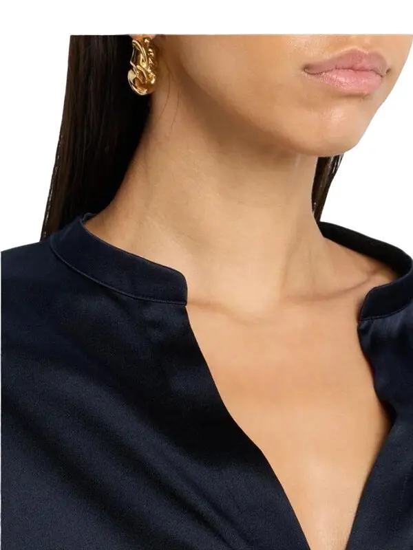 Vince Silk Band-collar Blouse - Blue
