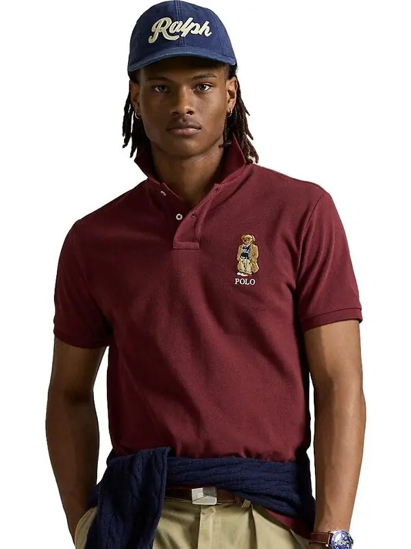 Ralph Lauren Classic Fit Polo Bear Mesh Polo Shirt - Red Wine Heritage Bear