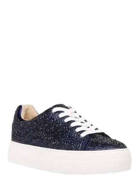 Betsey Johnson Sidny Crystal Pavé Platform Sneakers - Navy