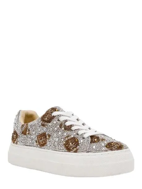 Betsey Johnson Sidny Crystal Pavé Platform Sneakers - Silver Football