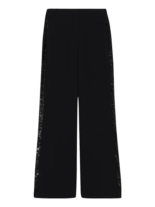 Diane Von Furstenberg Shane Sequin-trimmed Wide-leg Pants - Black