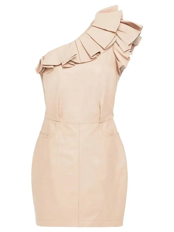 IRO PARIS Charlott One-shoulder Ruffled Leather Mini Dress - Neutral
