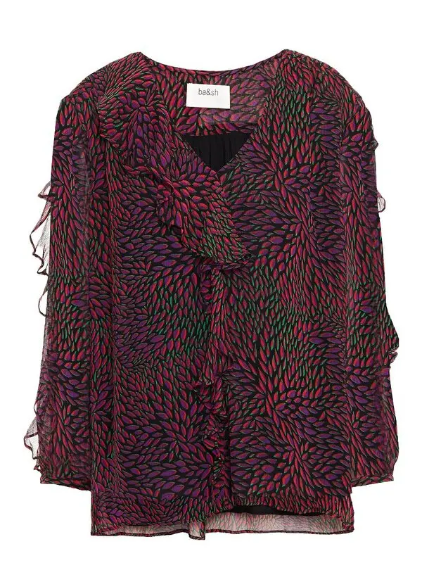 Ba&sh Genn Ruffled Printed Crepon Blouse - Violet