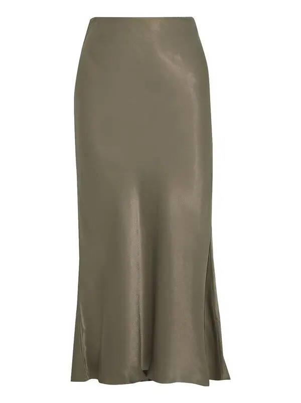 Iris & Ink Satin Midi Skirt - Army Green
