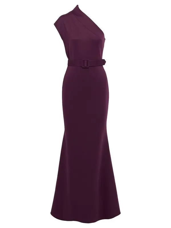 Badgley Mischka One-shoulder Belted Gown - Purple