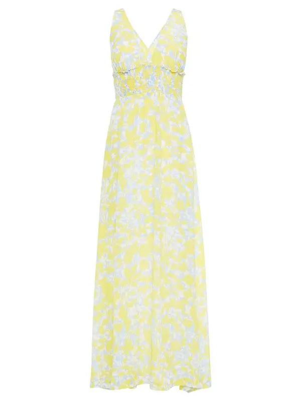 Heidi Klein Shirred Printed Silk Crepe De Chine Maxi Dress - Yellow