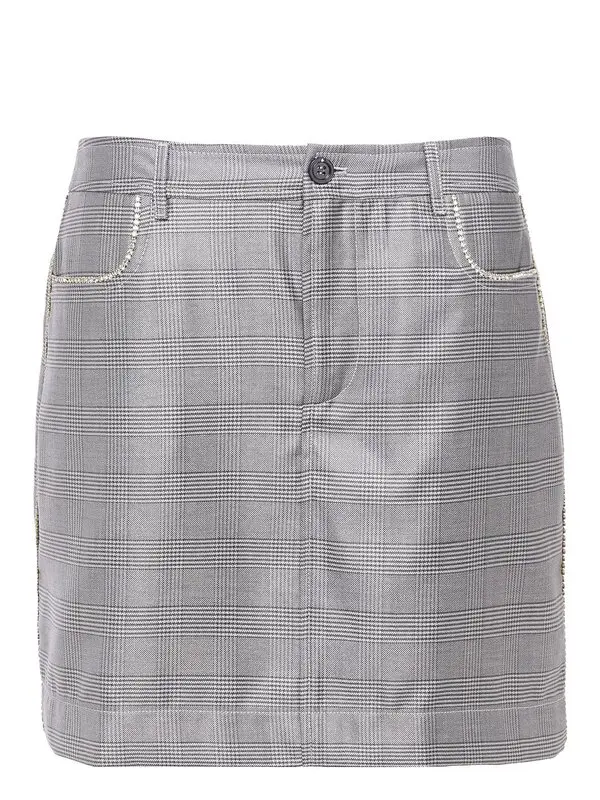GANNI Paloma Crystalembellished Prince Of Wales Checked Silk And Woolblend Mini Skirt - Gray