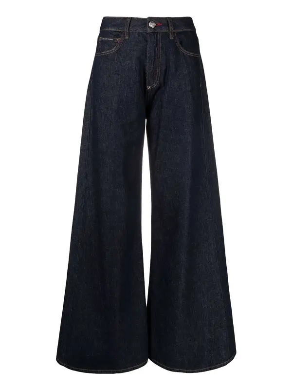 Philipp Plein Logo Patch Wide-leg Jeans - Blue
