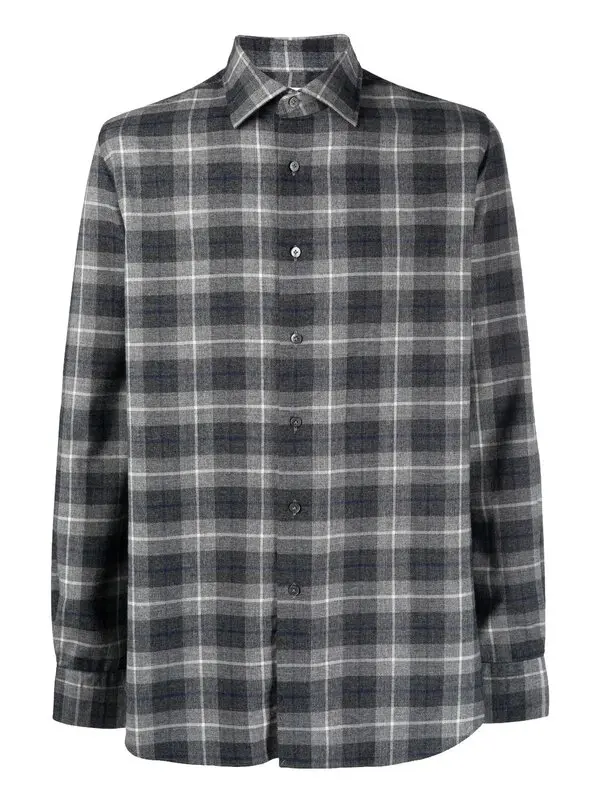 XACUS Plaid-check Print Shirt - Grey