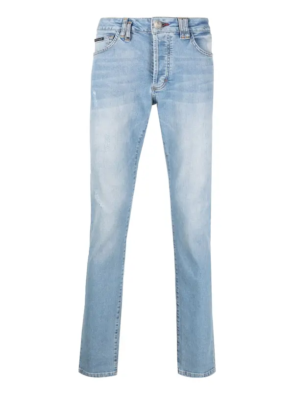 Philipp Plein Distressed Straight-leg Jeans - Blue