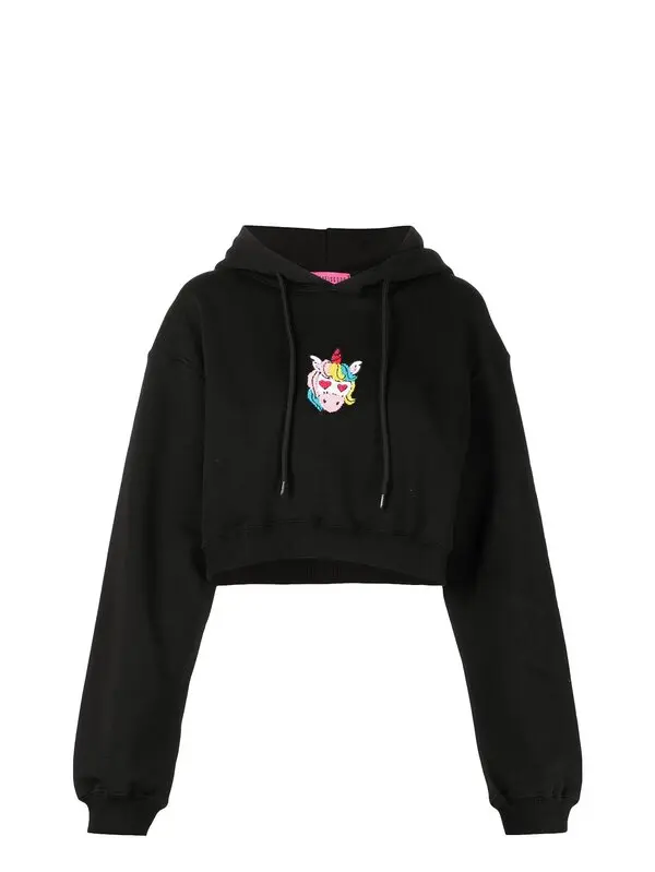 IRENEISGOOD Unicorn Patch Cropped Hoodie - Black