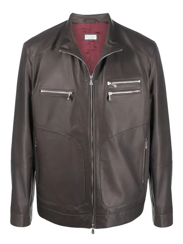 Brunello Cucinelli Zip-up Leather Jacket - Brown