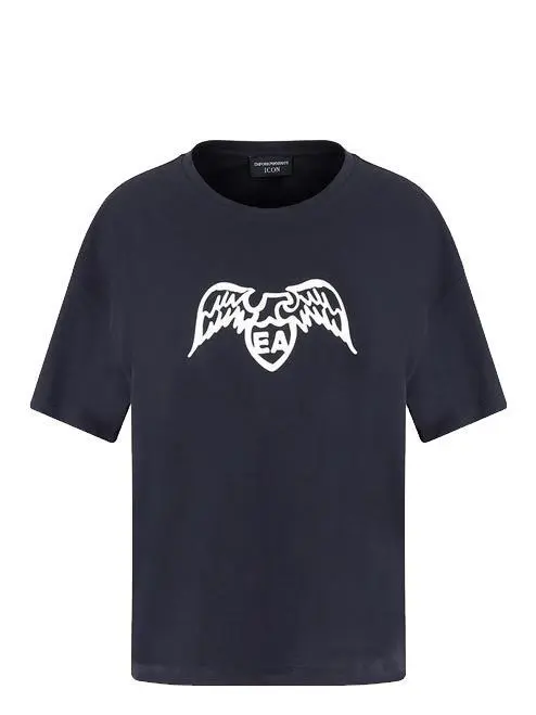 Emporio Armani Pima Cotton T-shirt With Eagle Logo - Blue / Navy
