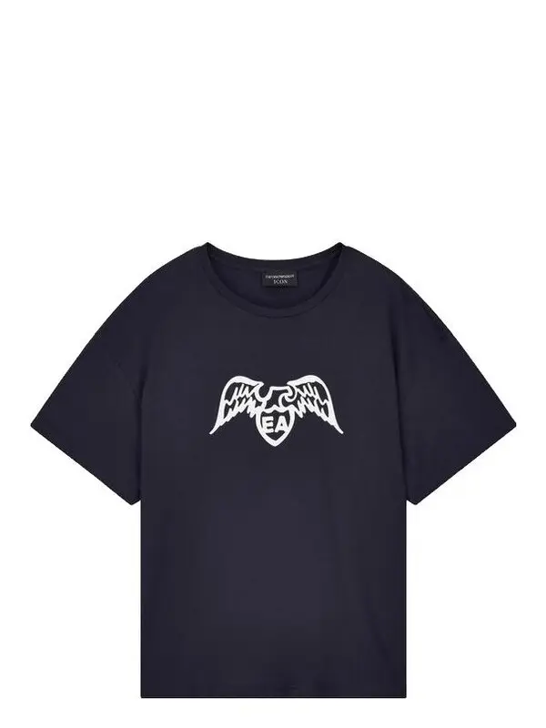 Emporio Armani Pima Cotton T-shirt With Eagle Logo - Blue / Navy