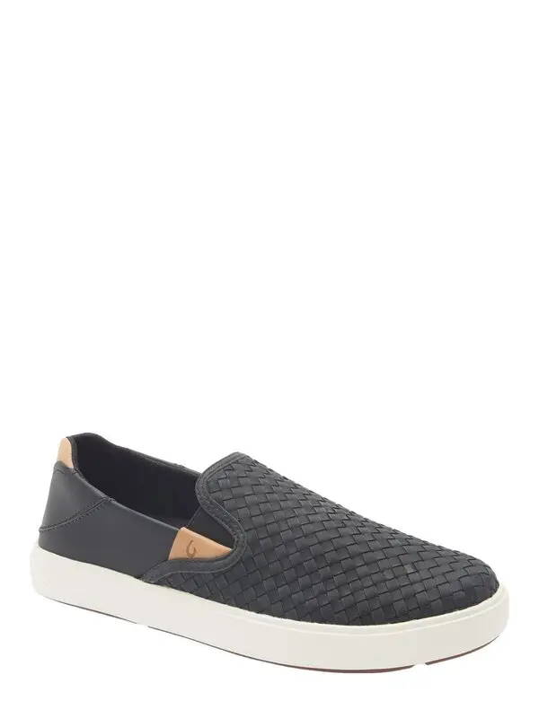 Olukai Lae'ahi Lauhala Woven Leather Slip-on - Black/black