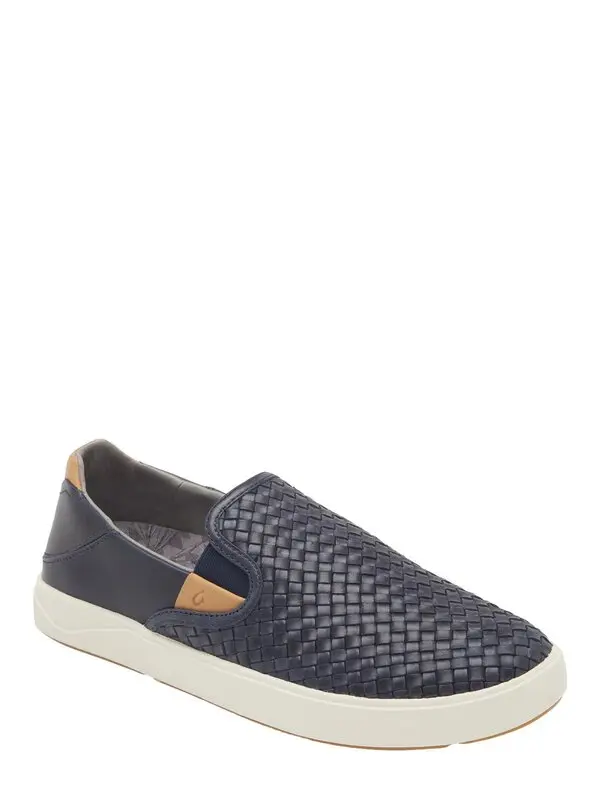 Olukai Lae'ahi Lauhala Woven Leather Slip-on - Trench Blue/trench Blue