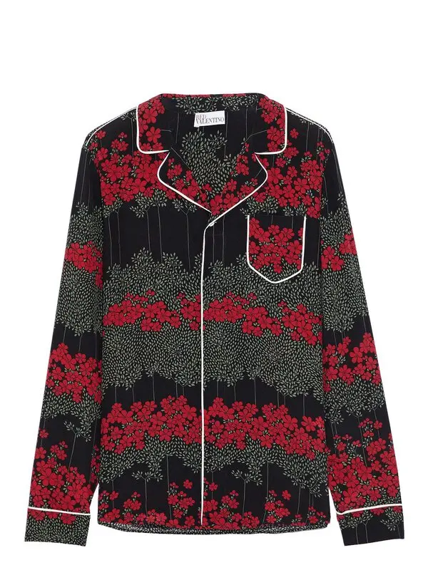 Red Valentino Floral-print Silk Crepe De Chine Shirt - Black