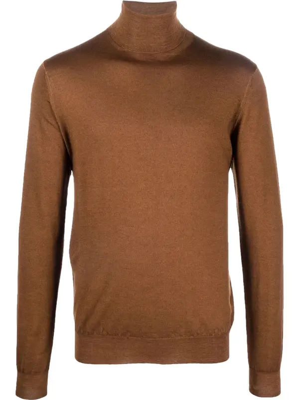 DELL'OGLIO Roll-neck Merino Wool Jumper - Brown