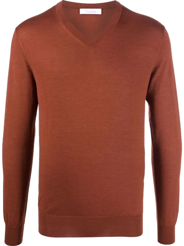 CRUCIANI V-neck Cashmere-silk Jumper - Orange