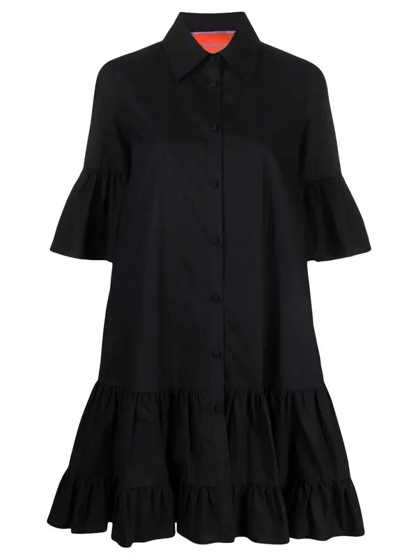 La DoubleJ Short-sleeve Ruffle-hem Dress - Black