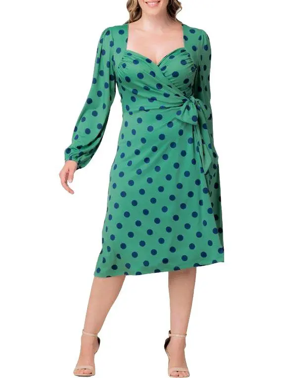 KIYONNA Sweetheart Neck Wrap Dress - Green Polka Dot