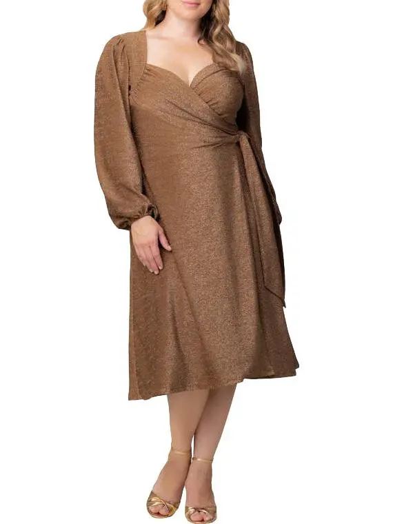 KIYONNA Sweetheart Neck Wrap Dress - Mocha Sparkle