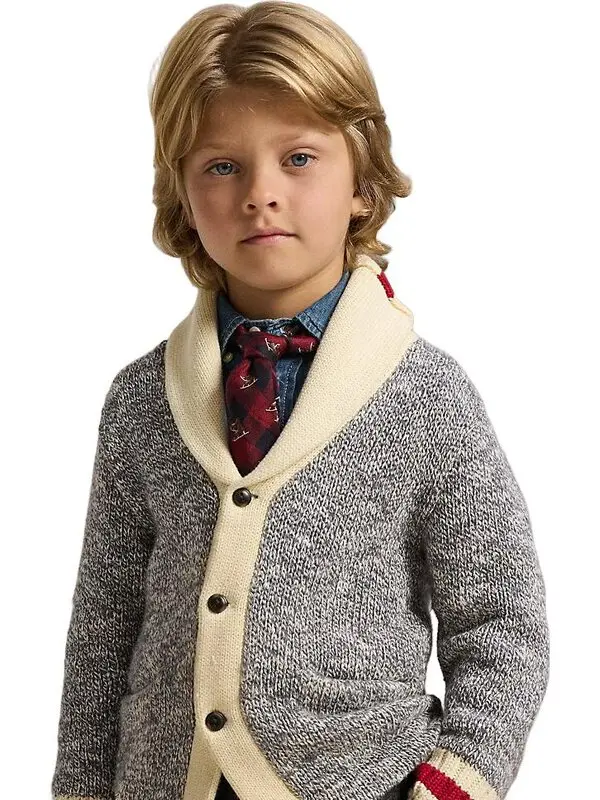 Ralph Lauren Marled Cotton Shawl Cardigan - Salt And Pepper/multi