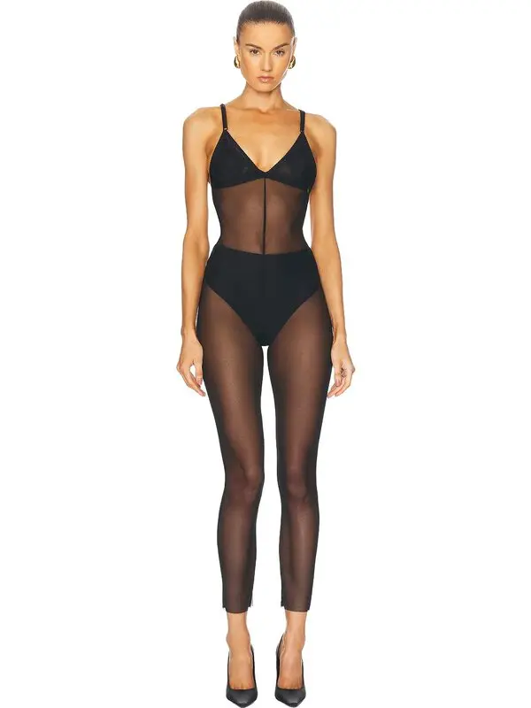 Norma Kamali Low Back Fara Slip Catsuit - Black Mesh