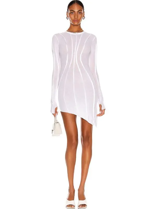 SAMI MIRO VINTAGE Asymmetric Baby Rib Mini Dress - White