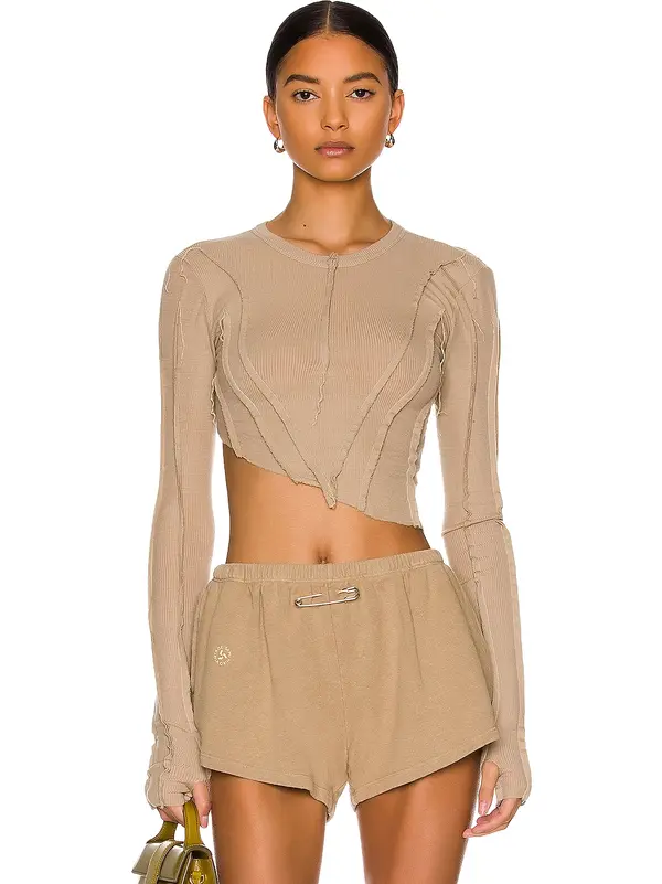 SAMI MIRO VINTAGE Asymmetric Long Sleeve Tee - Taupe
