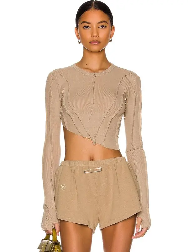 SAMI MIRO VINTAGE Asymmetric Long Sleeve Tee - Taupe