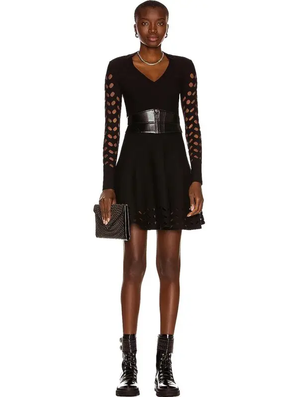 Alaïa Long Sleeve Mini Dress - Noir