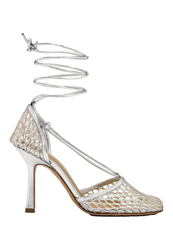 Bottega Veneta Stretch Metallic Leather Sandals - Silver