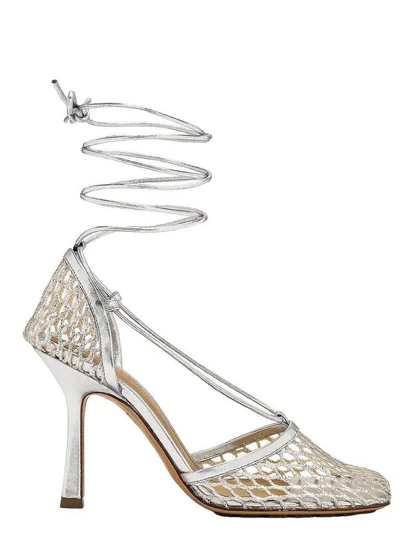 Bottega Veneta Stretch Metallic Leather Sandals - Silver