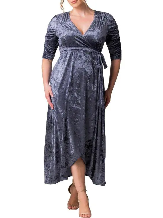 KIYONNA Cara Crushed Velvet Wrap Gown - Deep Frost