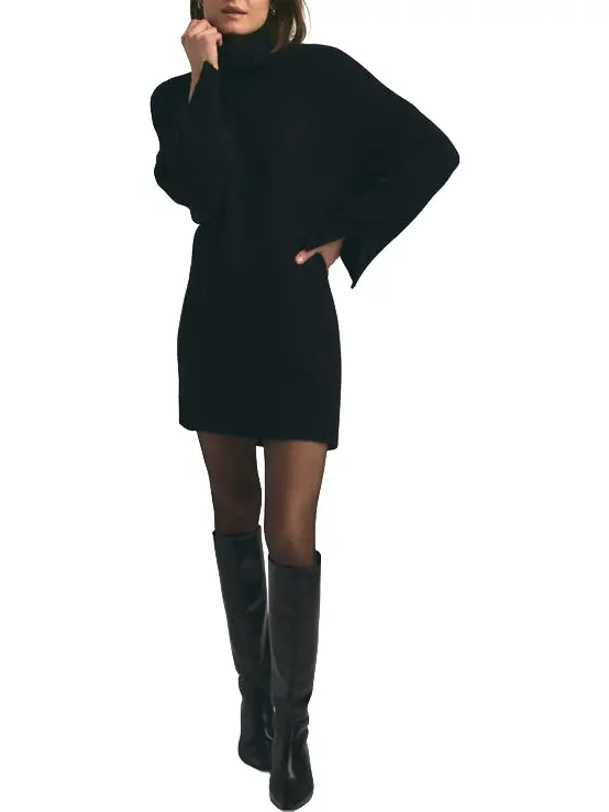 FAVORITE DAUGHTER St. James Wool & Cashmere Blend Turtleneck Sweater Dress - Black