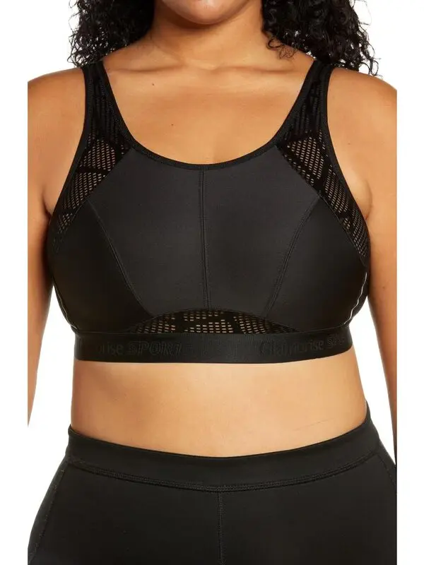 GLAMORISE No-sweat Full Figure Mesh Sports Bra - Black