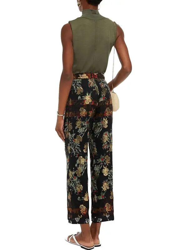 Etro Metallic Floral-print Silk-blend Wide-leg Pants - Black