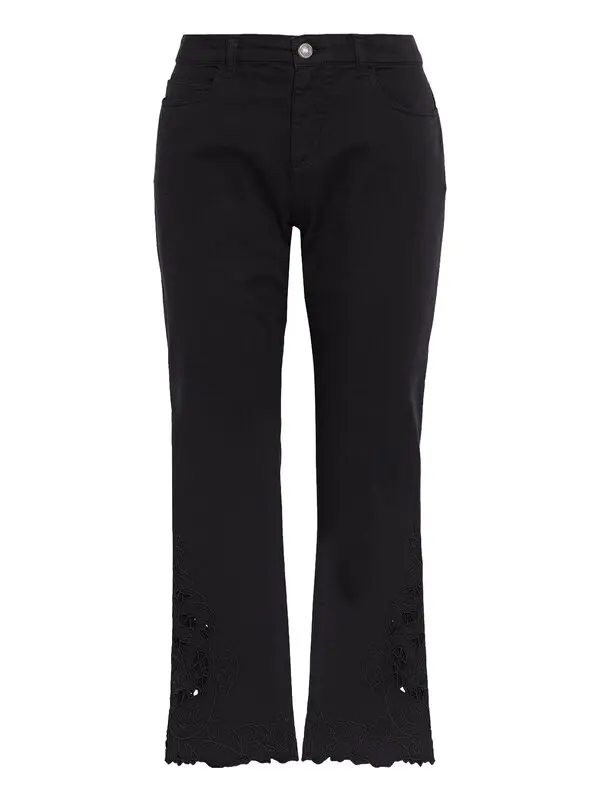 Etro Cropped Broderie Anglaise-trimmed Bootcut Jeans - Black
